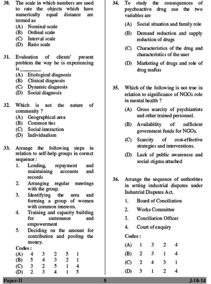UGC NET June 2014 Social Work (Paper - II) Question Paper UGC NET June 2014 Social Work (Paper - II) Question Paper