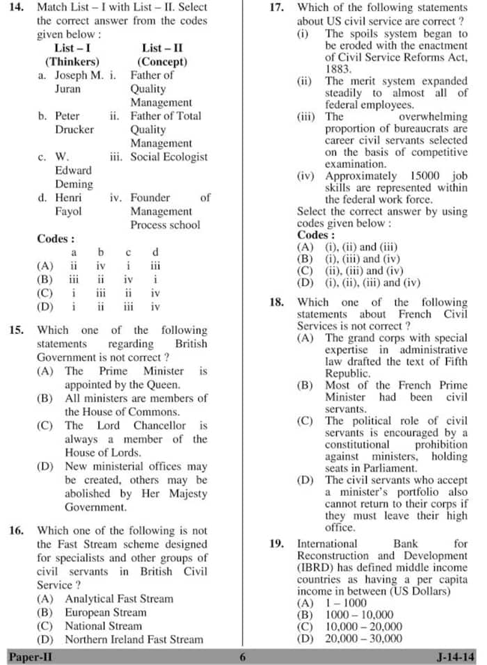 UGC NET June 2014 Public Administration (Paper-II) Question Paper