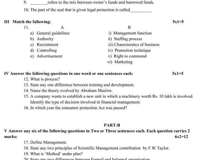 Karnataka 2nd PUC Busi. Studies Model Question Papers 2024
