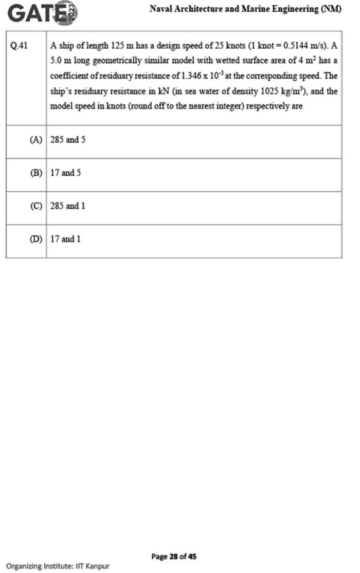 GATE 2023 Naval Architecture and Marine Engineering (NM) Question Paper
