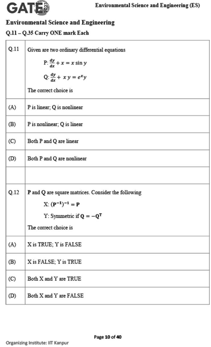 GATE 2023 Environmental Science and Engineering (ES) Question Paper
