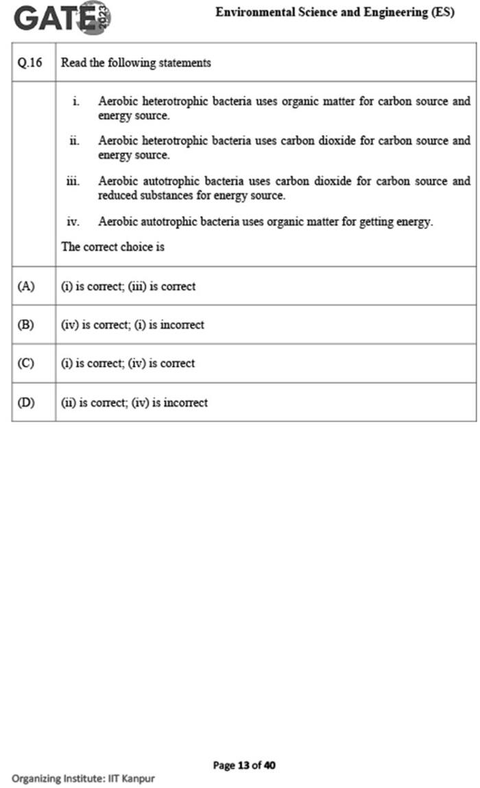 GATE 2023 Environmental Science and Engineering (ES) Question Paper