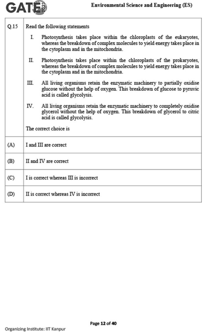 GATE 2023 Environmental Science and Engineering (ES) Question Paper