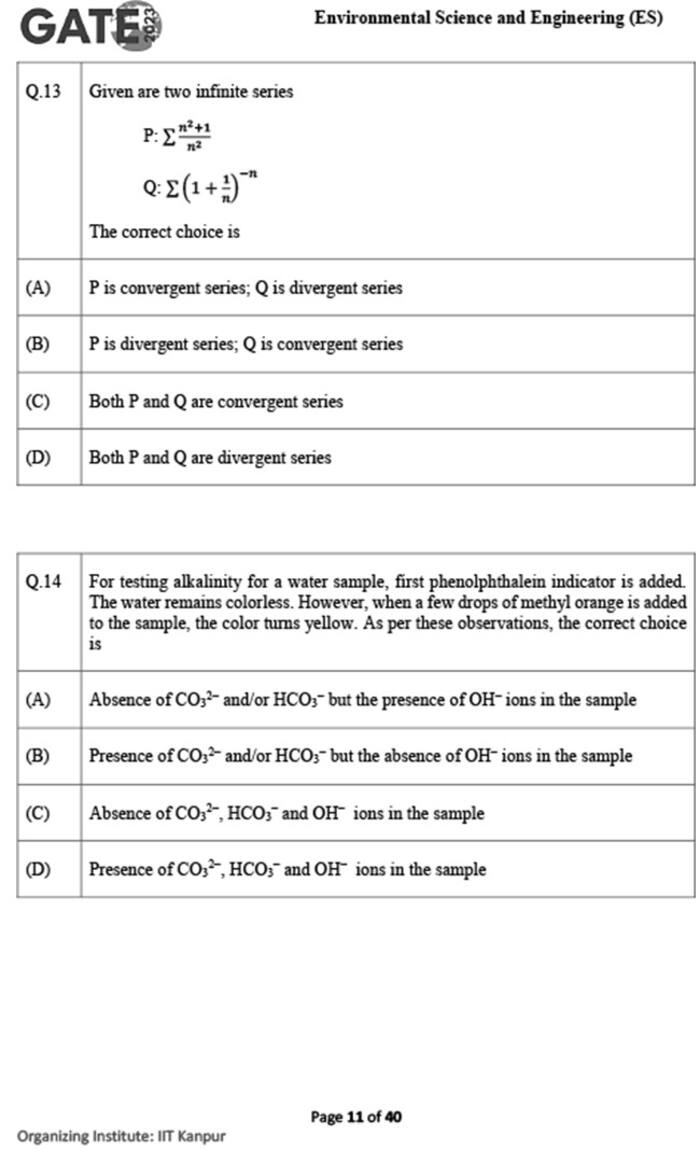 GATE 2023 Environmental Science and Engineering (ES) Question Paper