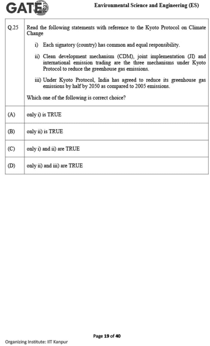GATE 2023 Environmental Science and Engineering (ES) Question Paper