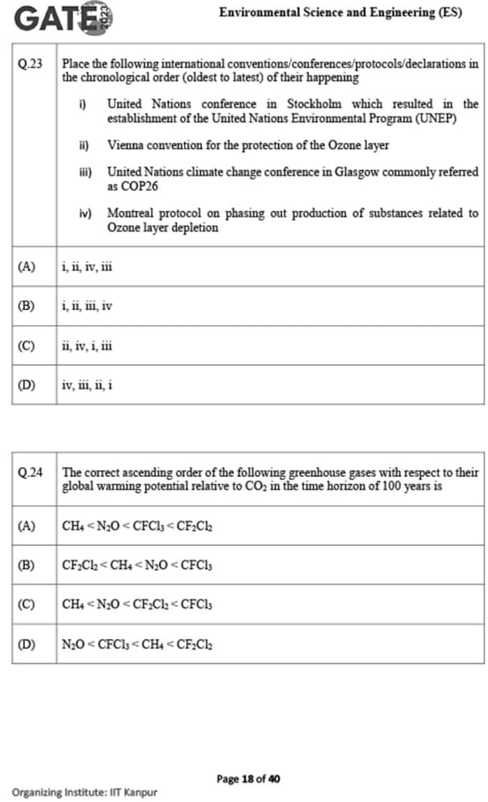 GATE 2023 Environmental Science and Engineering (ES) Question Paper
