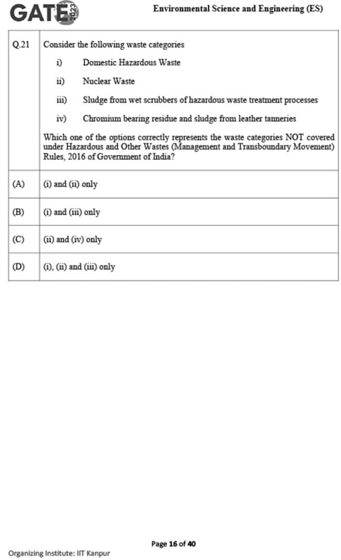 GATE 2023 Environmental Science and Engineering (ES) Question Paper