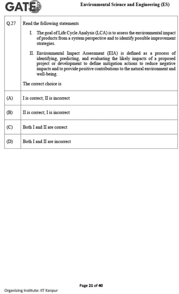 GATE 2023 Environmental Science and Engineering (ES) Question Paper
