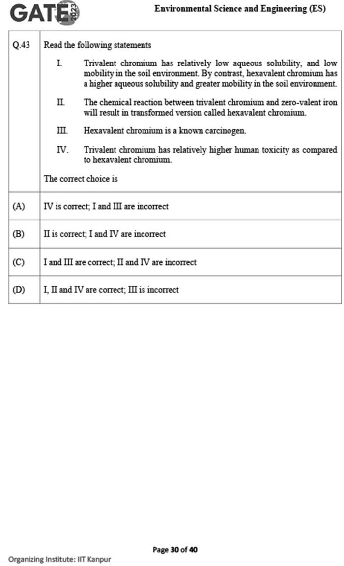 GATE 2023 Environmental Science and Engineering (ES) Question Paper