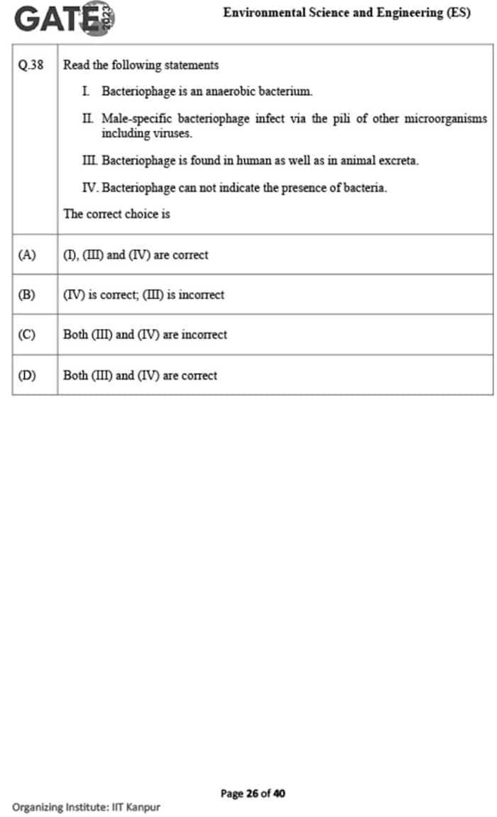 GATE 2023 Environmental Science and Engineering (ES) Question Paper