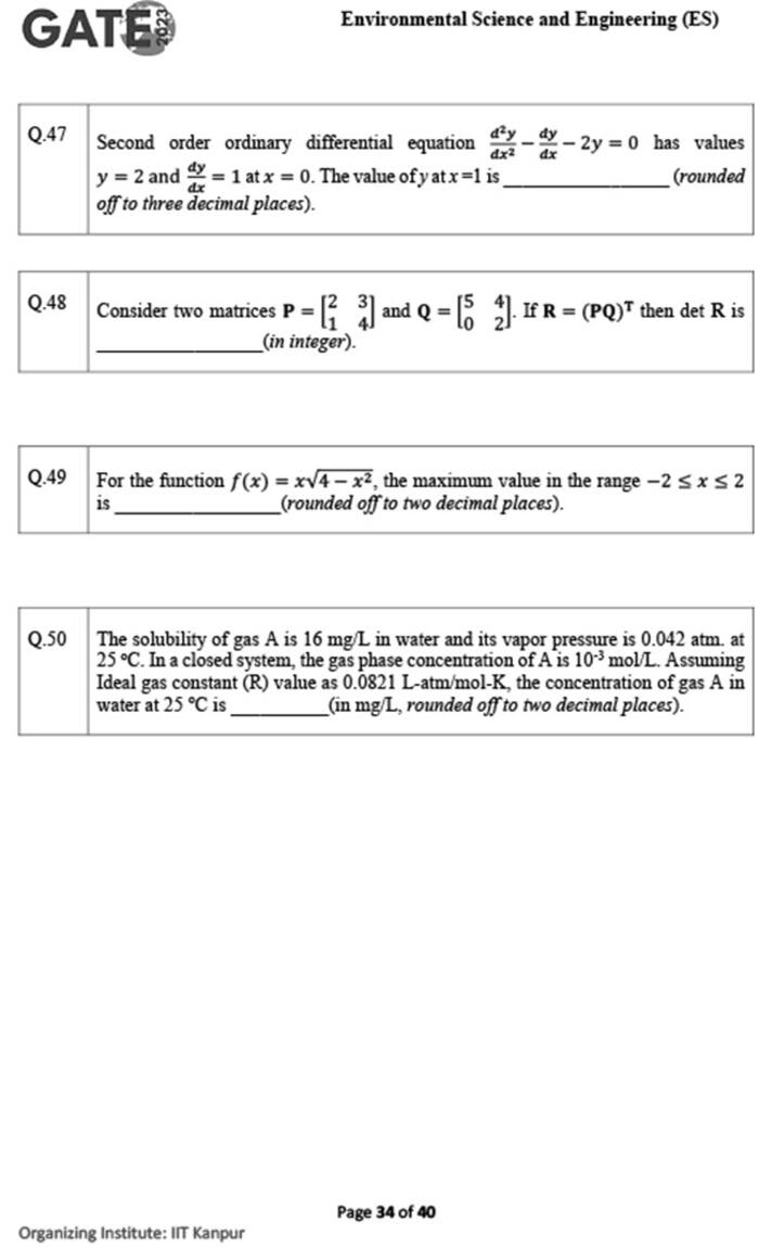 GATE 2023 Environmental Science and Engineering (ES) Question Paper
