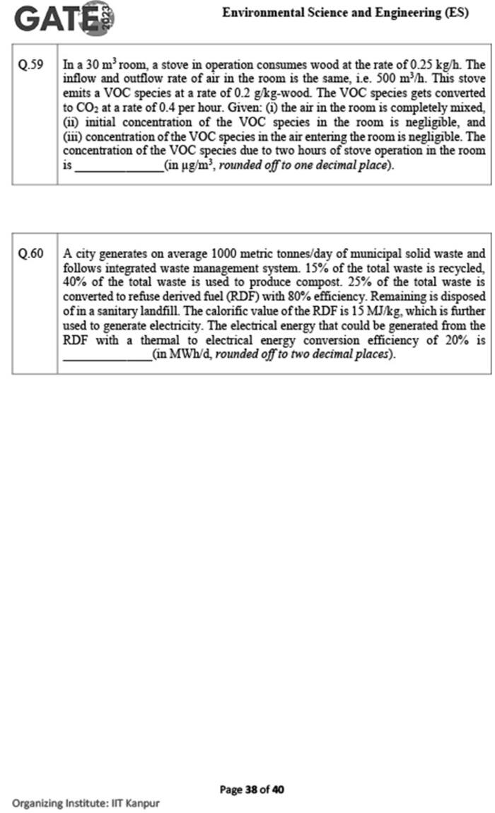 GATE 2023 Environmental Science and Engineering (ES) Question Paper