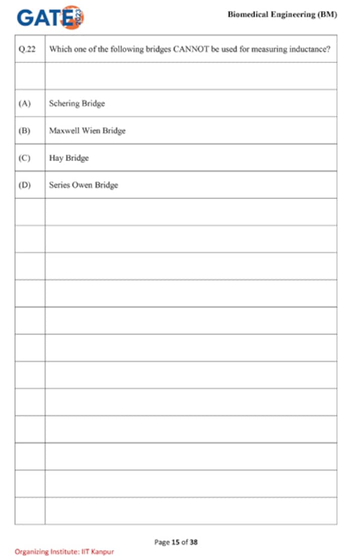 GATE 2023 Biomedical Engineering (BM) Question Paper