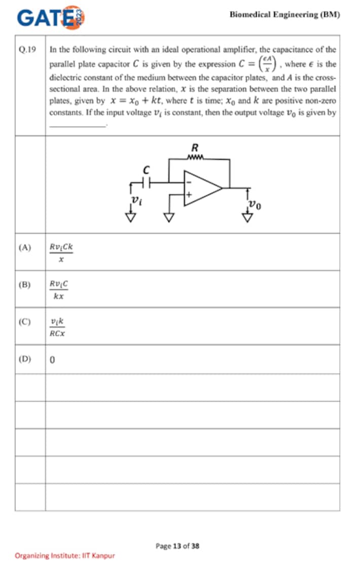 GATE 2023 Biomedical Engineering (BM) Question Paper