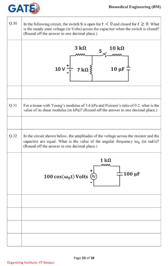 GATE 2023 Biomedical Engineering (BM) Question Paper