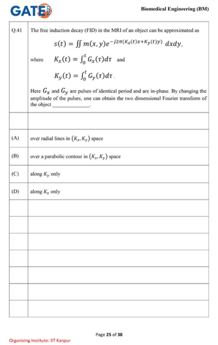 GATE 2023 Biomedical Engineering (BM) Question Paper