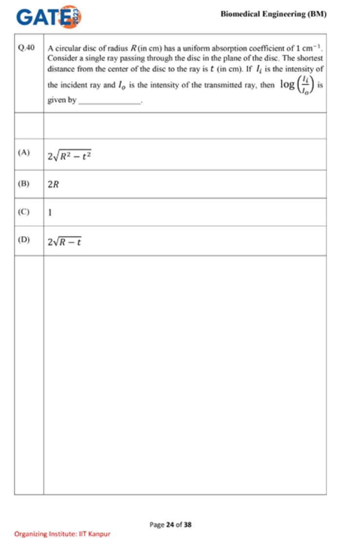 GATE 2023 Biomedical Engineering (BM) Question Paper