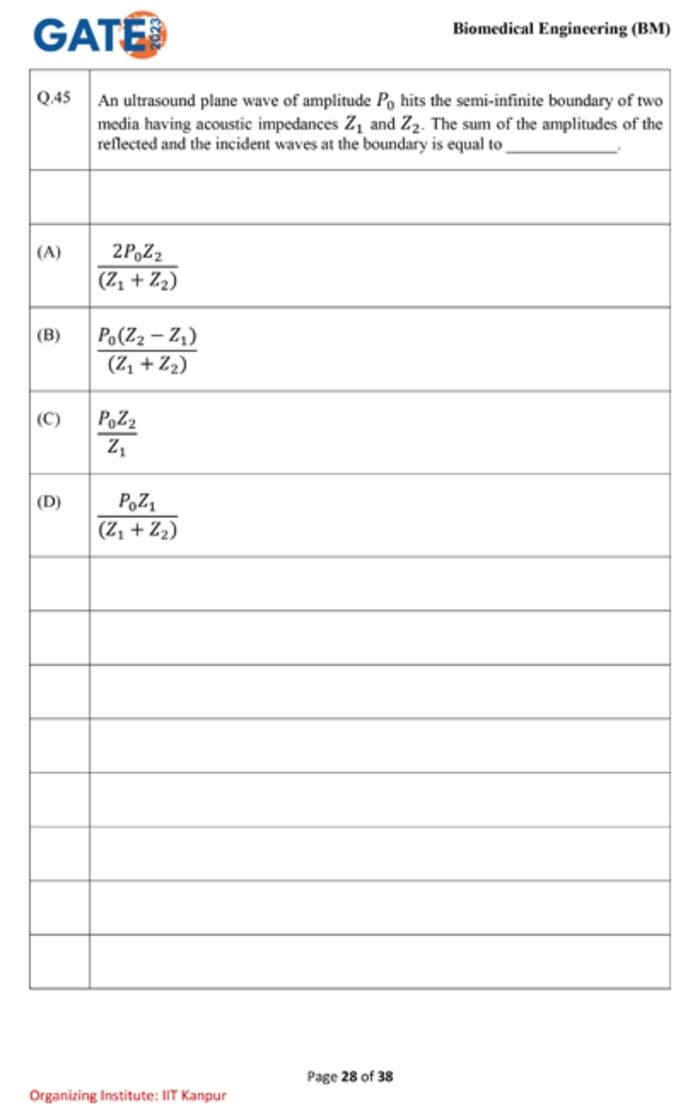 GATE 2023 Biomedical Engineering (BM) Question Paper