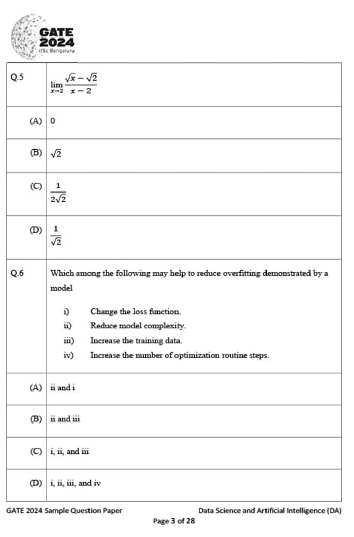GATE 2024 Data Science And Artificial Intelligence(DA) Sample Question ...