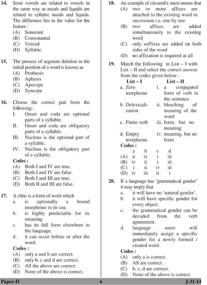 UGC NET June 2014 Linguistics (Paper-II) Question Paper UGC NET June 2014 Linguistics (Paper-II) Question Paper