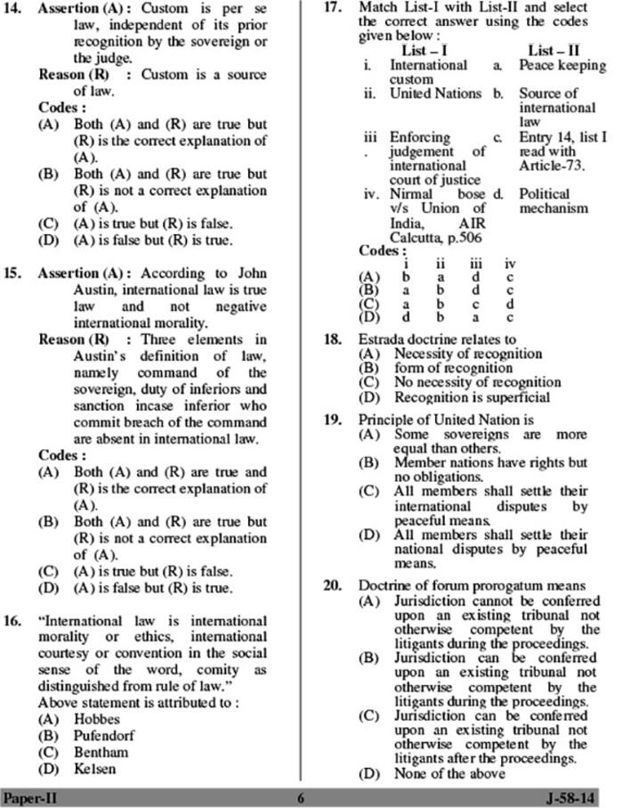 UGC NET June 2014 Law (Paper-II) Question Paper