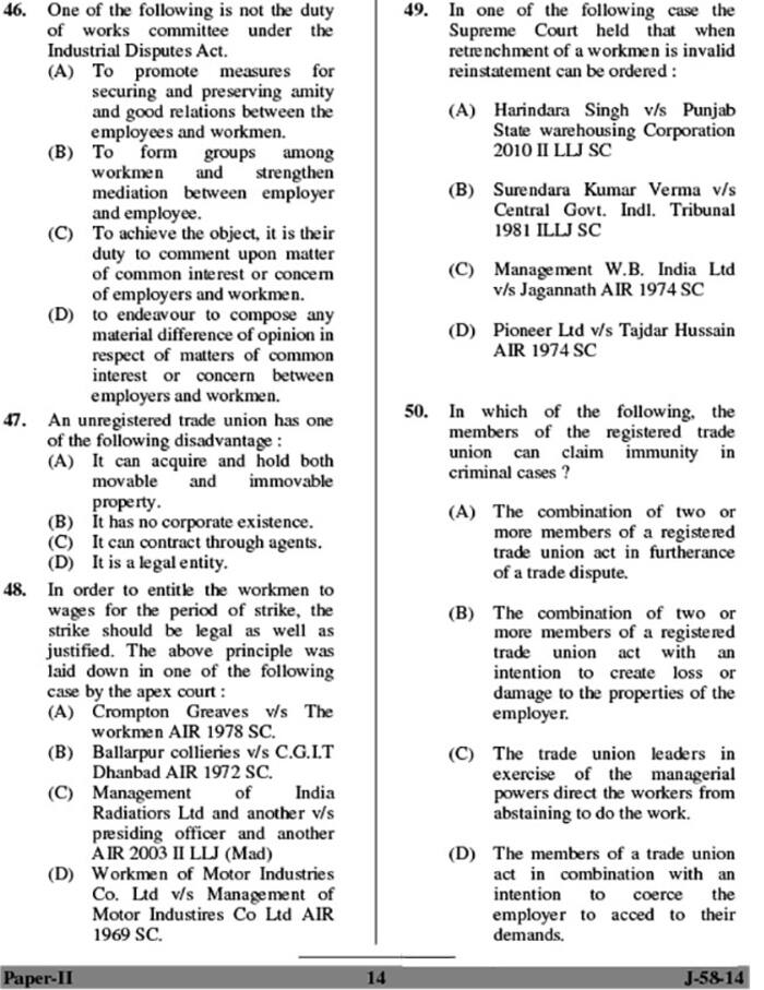 UGC NET June 2014 Law (Paper-II) Question Paper