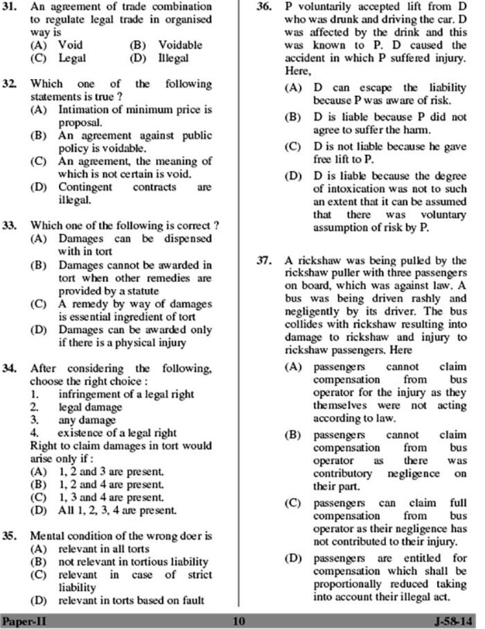 UGC NET June 2014 Law (Paper-II) Question Paper