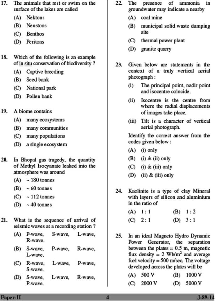 UGC NET June 2014 Environmental Sciences (Paper-II) Question Paper