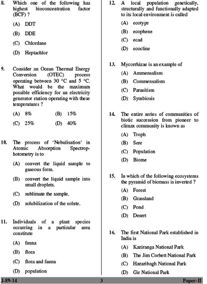 UGC NET June 2014 Environmental Sciences (Paper-II) Question Paper