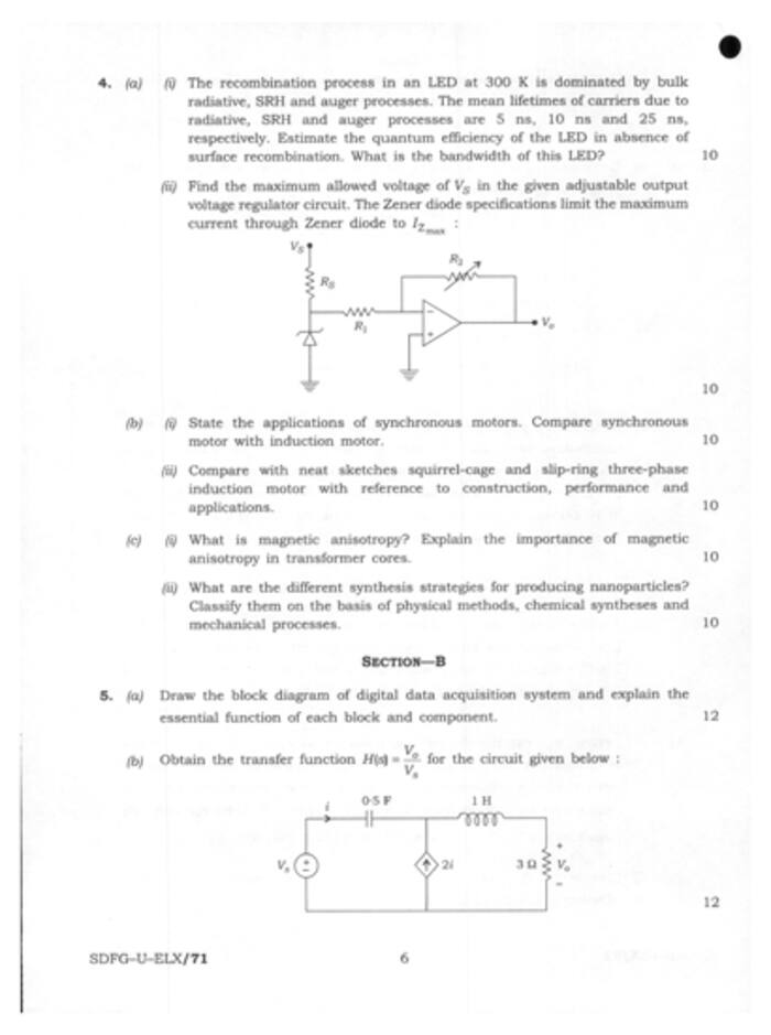 UPSC ESE (Main) 2023 Electronics and Telecommunication Engineering(Paper-I)