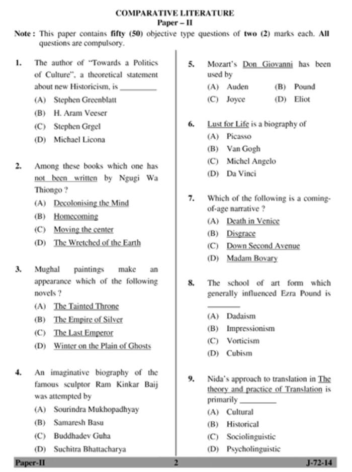 UGC NET June 2014 Comparative Literature Question Paper