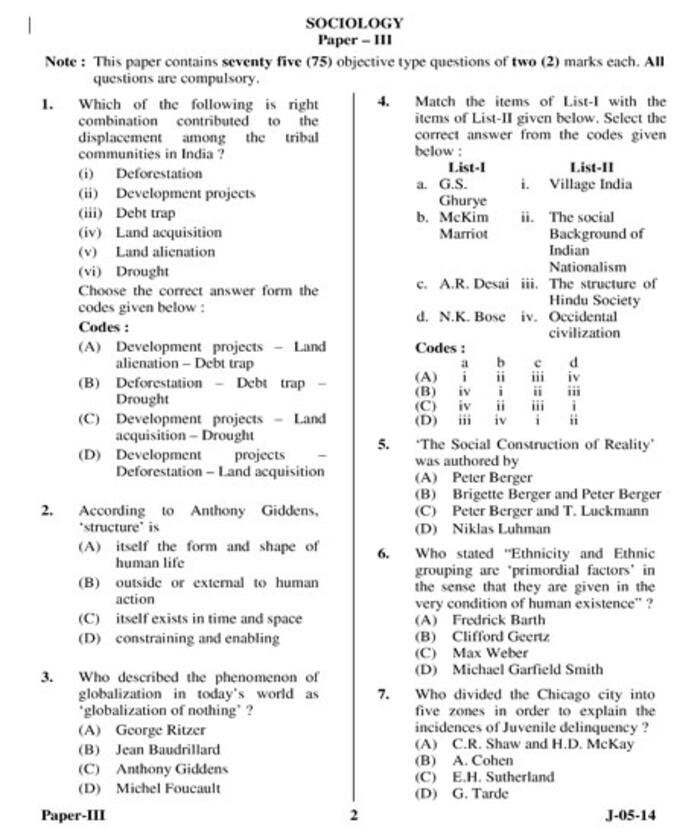 UGC NET June 2014 Sociology (Paper-III) Question Paper