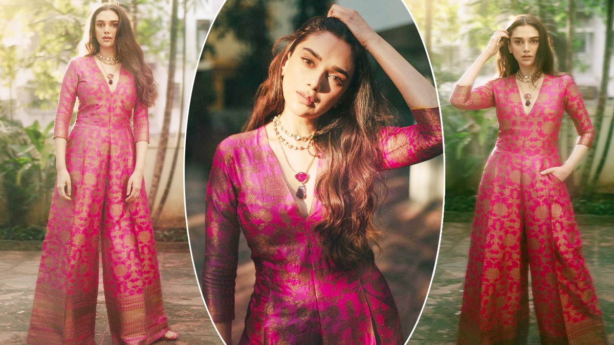 Aditi Rao Hydari Shines Bright in Handwoven Silk Brocade Jumpsuit Worth ...