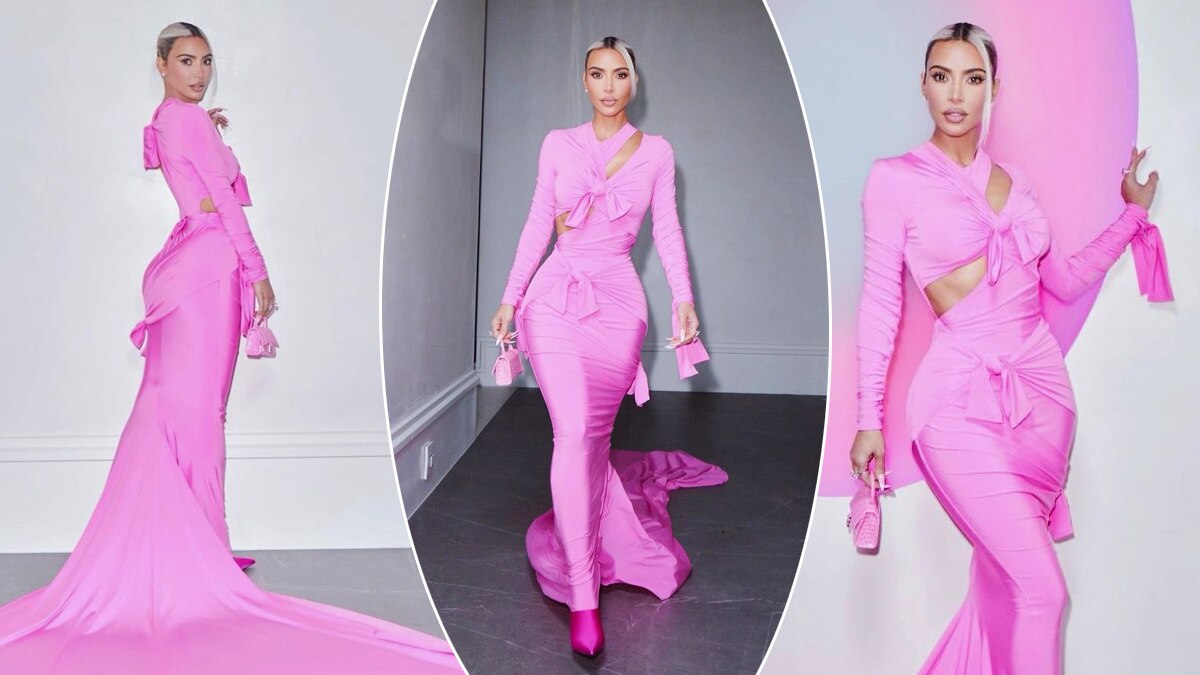 Kim Kardashian Makes a Glamourous Appearance in Body Hugging Pink Gown ...