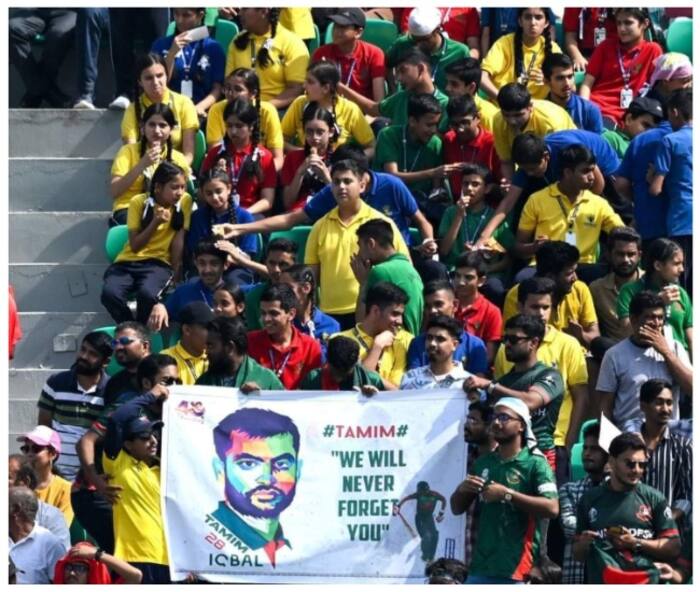 A banner of Bangladesh batter Tamim Iqal was seen in the stands at the ...