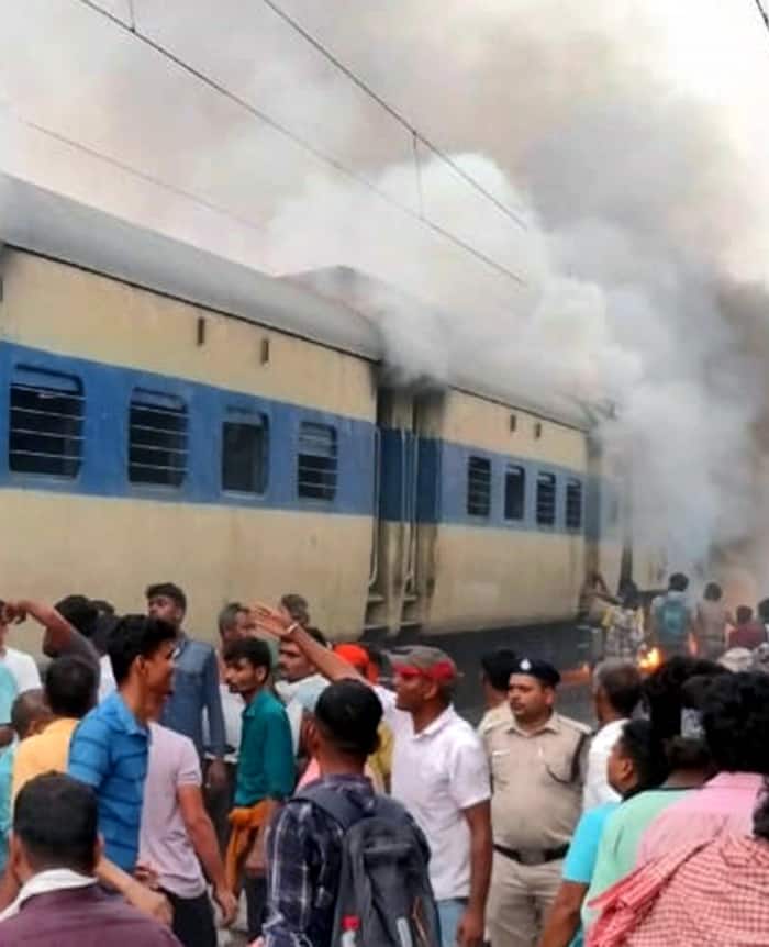 Patna-Jharkhand Passenger Train Catches Fire- In Pics