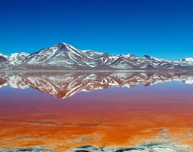 A lovely view of salt lake named Laguna Colorada in Bolivia