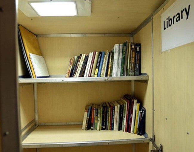 A pic of library inside semi luxury train ‘Tiger Express’ in India
