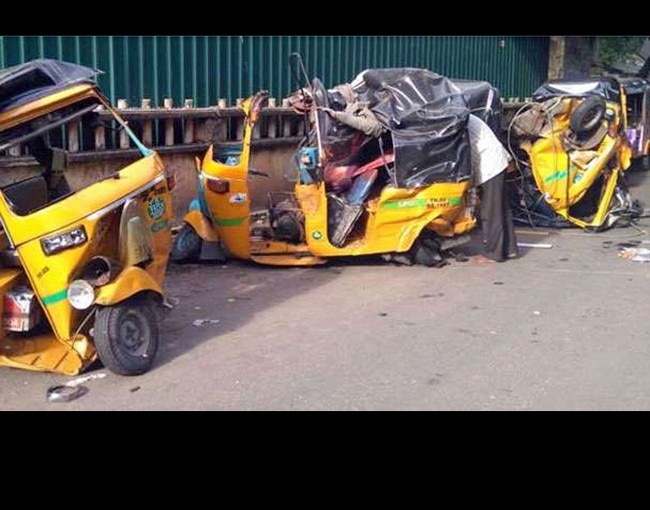 A picture of damaged auto rickshaws after the accident in Chennai