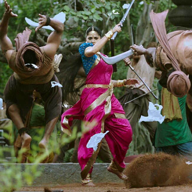 A still of Anushka Shetty and Prabhas from the trailer of Baahubali ...