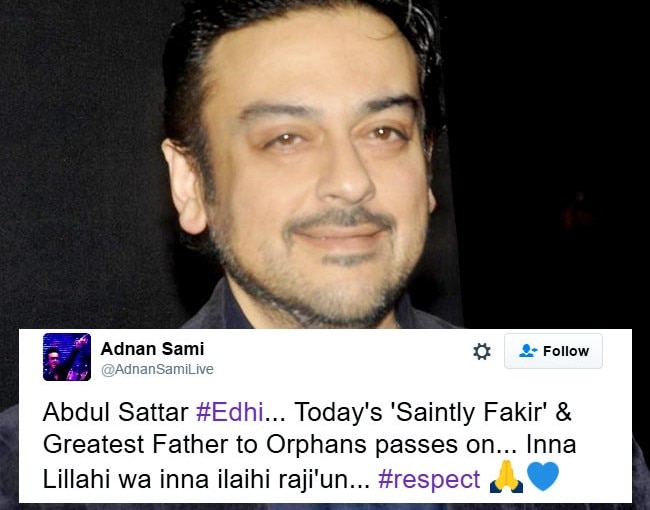 Adnan Sami Tweets to mourn death of Abdul Sattar Edhi