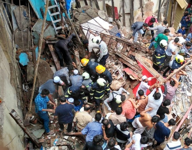 Aerial shot of building collapsed