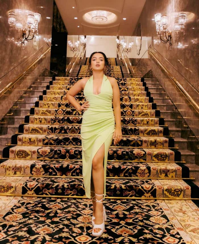 Ahsaas Channa Sizzles in Sexy Green Thigh-High-Slit Gown - See Viral Photos