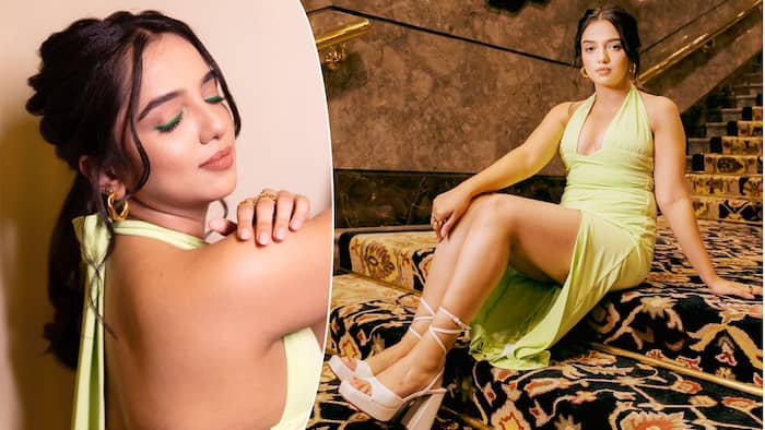 Ahsaas Channa Sizzles in Sexy Green Thigh-High-Slit Gown - See Viral Photos