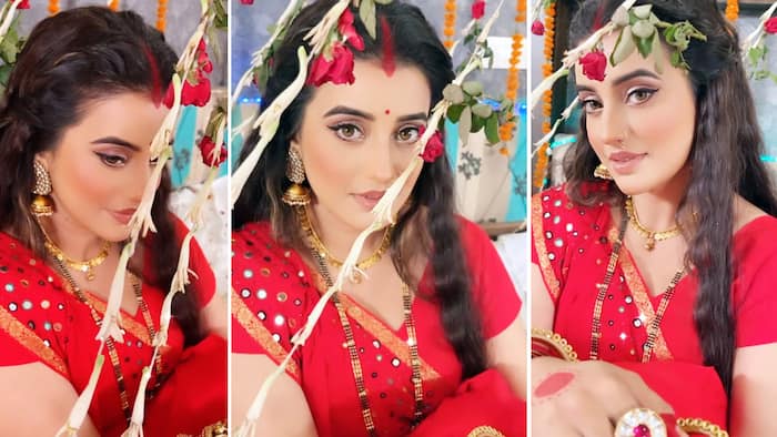 Bhojpuri Sizzler Akshara Singh Dolls Up As Newlywed Bride Looks Red
