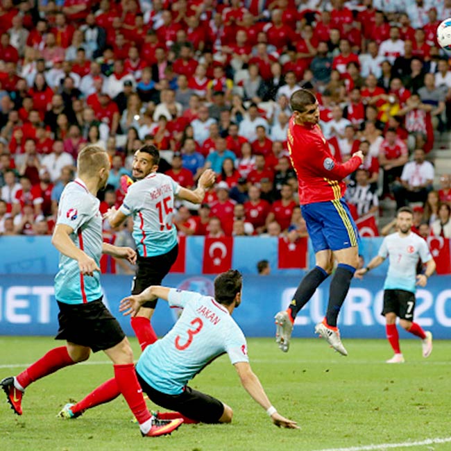 Spain’s Manuel Agudo Nolito scores the second goal against Turkey in ...