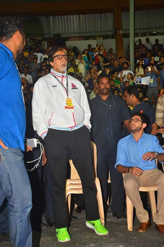 Amitabh Bachchan while enjoying Celebrity Soccer match