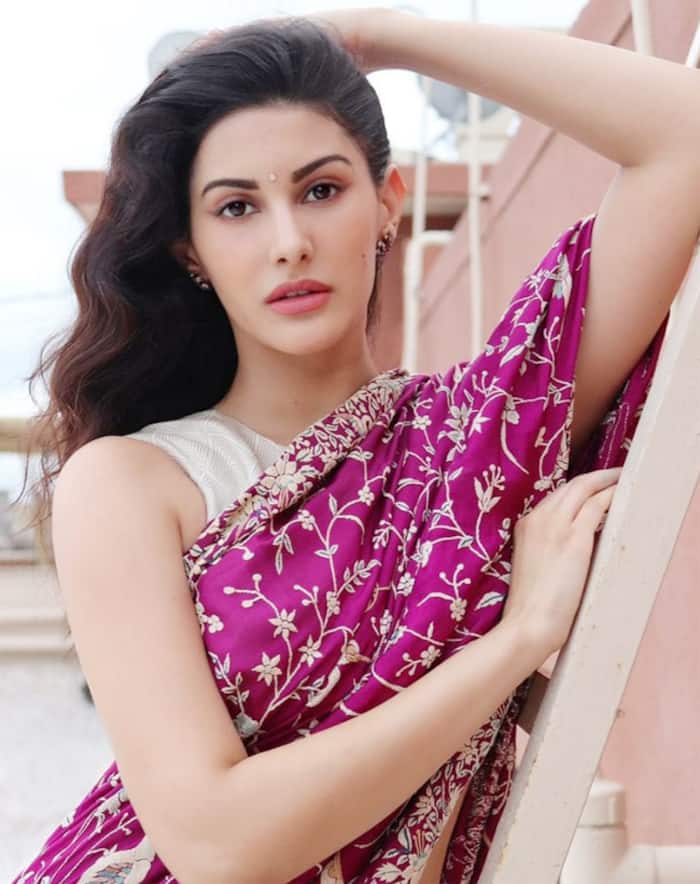 Actor Amyra Dastur Wears Beautifully Printed Pink Saree With Backless ...