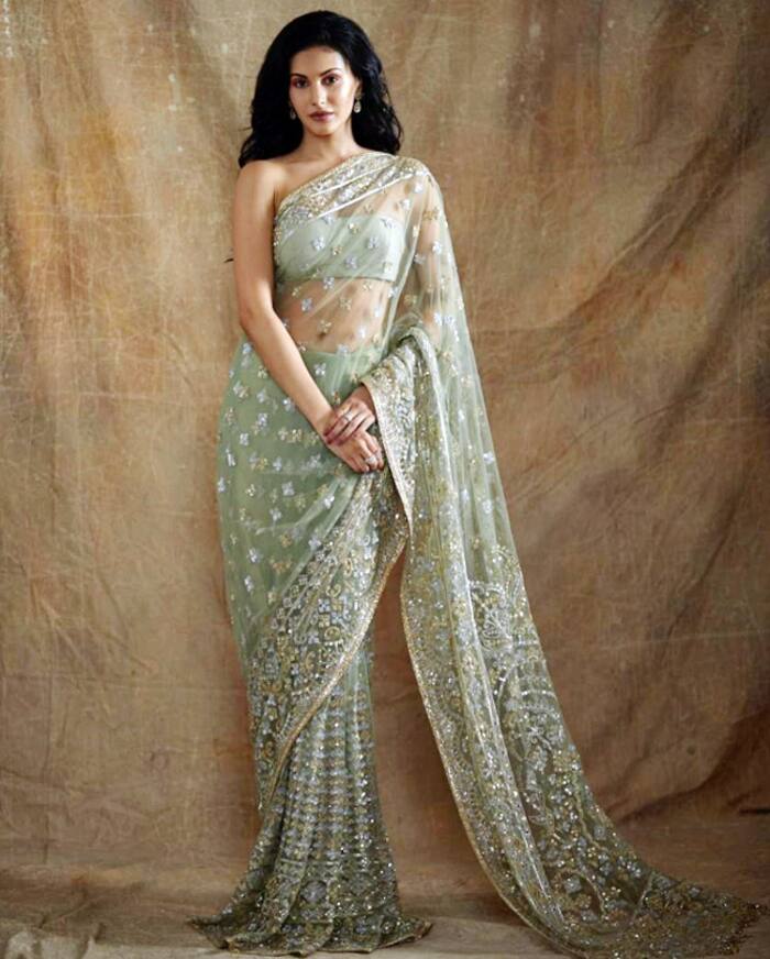 Amyra looked ethereal in the sheer saree