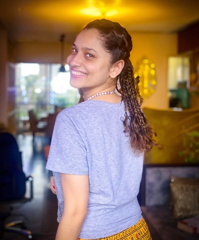 Ankita Lokhande goes desi in yellow Om dhoti pants